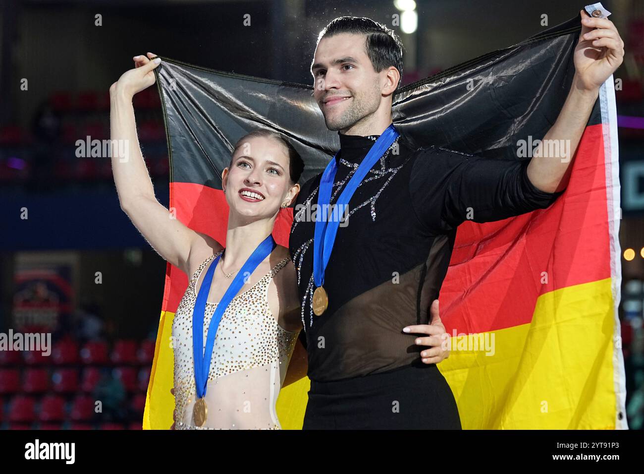 Minerva Fabienne Hase and Nikita Volodin, of Germany, pose after ...