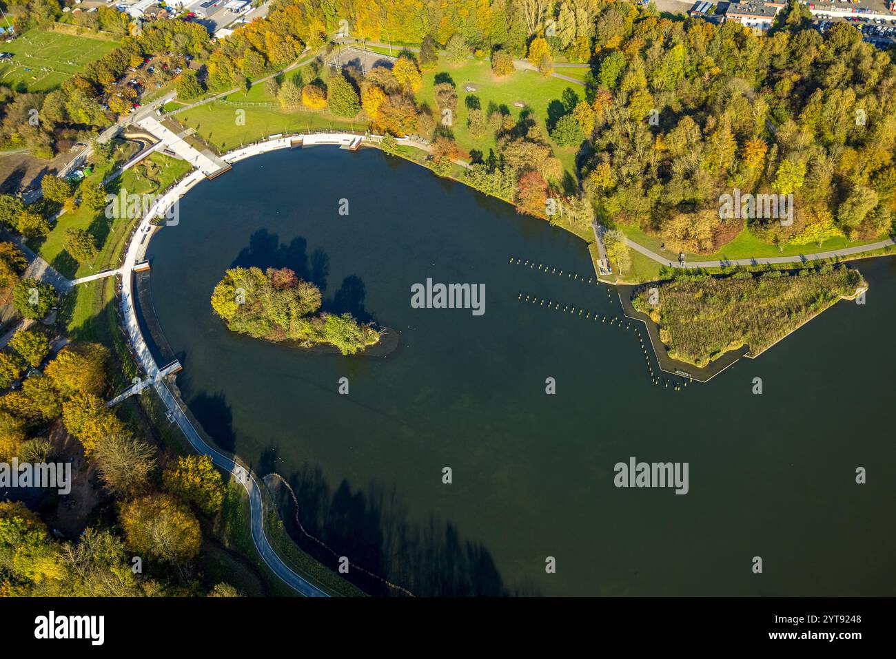 Aerial view, Ümminger See with new lakeside promenade, bird island ...