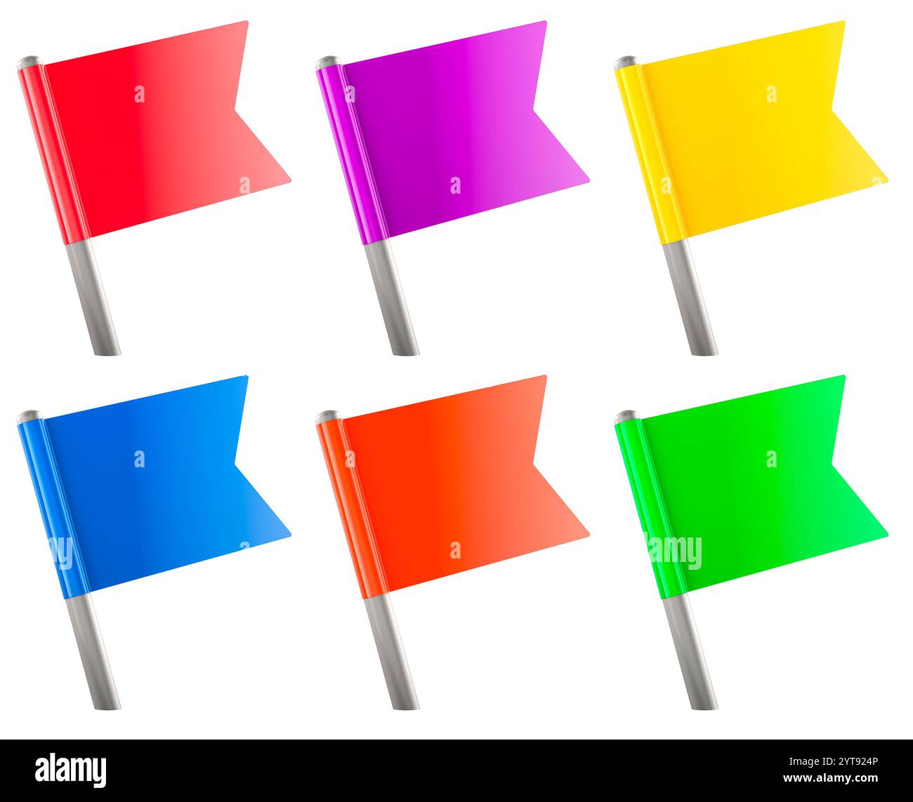 Colored Flag Push Pins, 3D rendering isolated on white background Stock ...