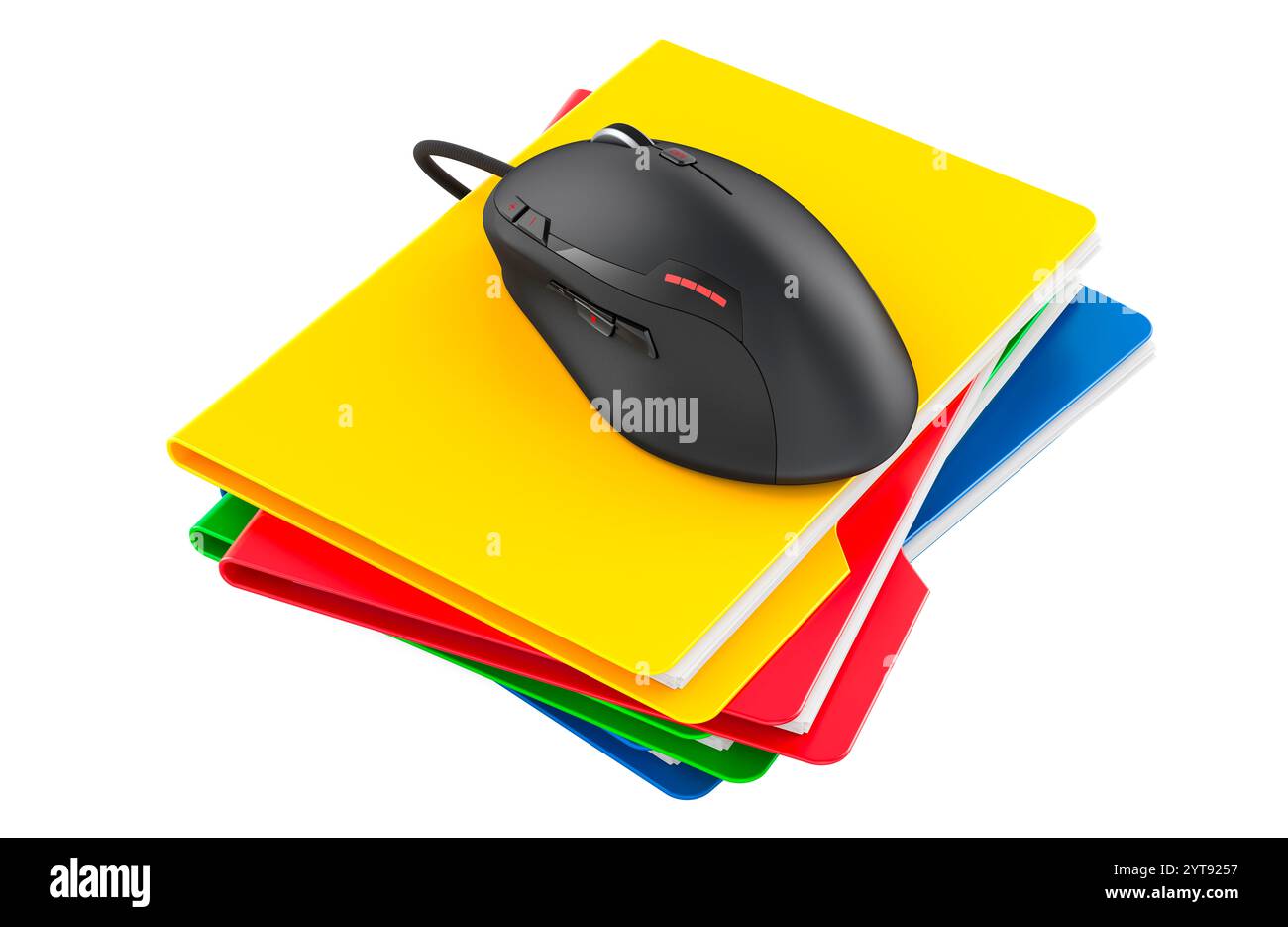 Stack of folders with computer mouse, 3D rendering isolated on white background Stock Photo - Alamy