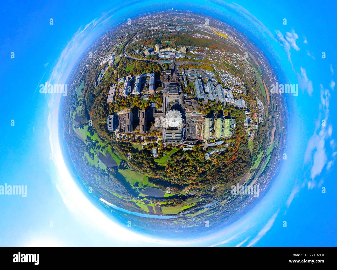 Aerial view, RUB Ruhr-University Bochum with the shell-like round ...