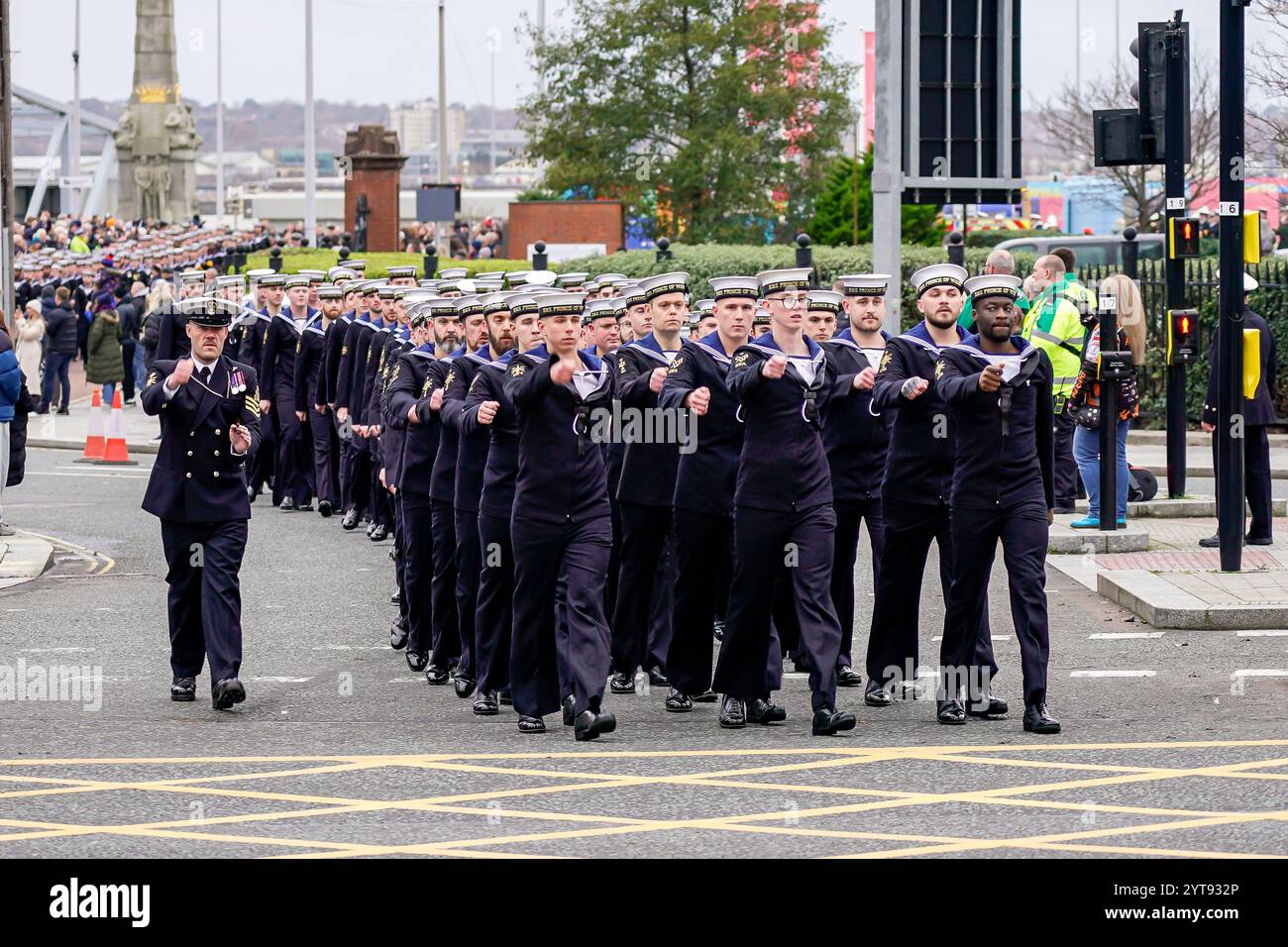 Liverpool, UK. Friday 6th December 2024, HMS Prince Of Wales: The crew ...
