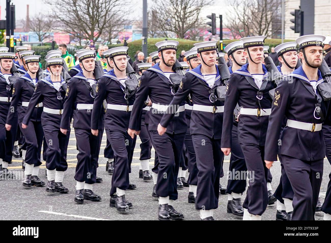 Liverpool, UK. Friday 6th December 2024, HMS Prince Of Wales: The crew ...