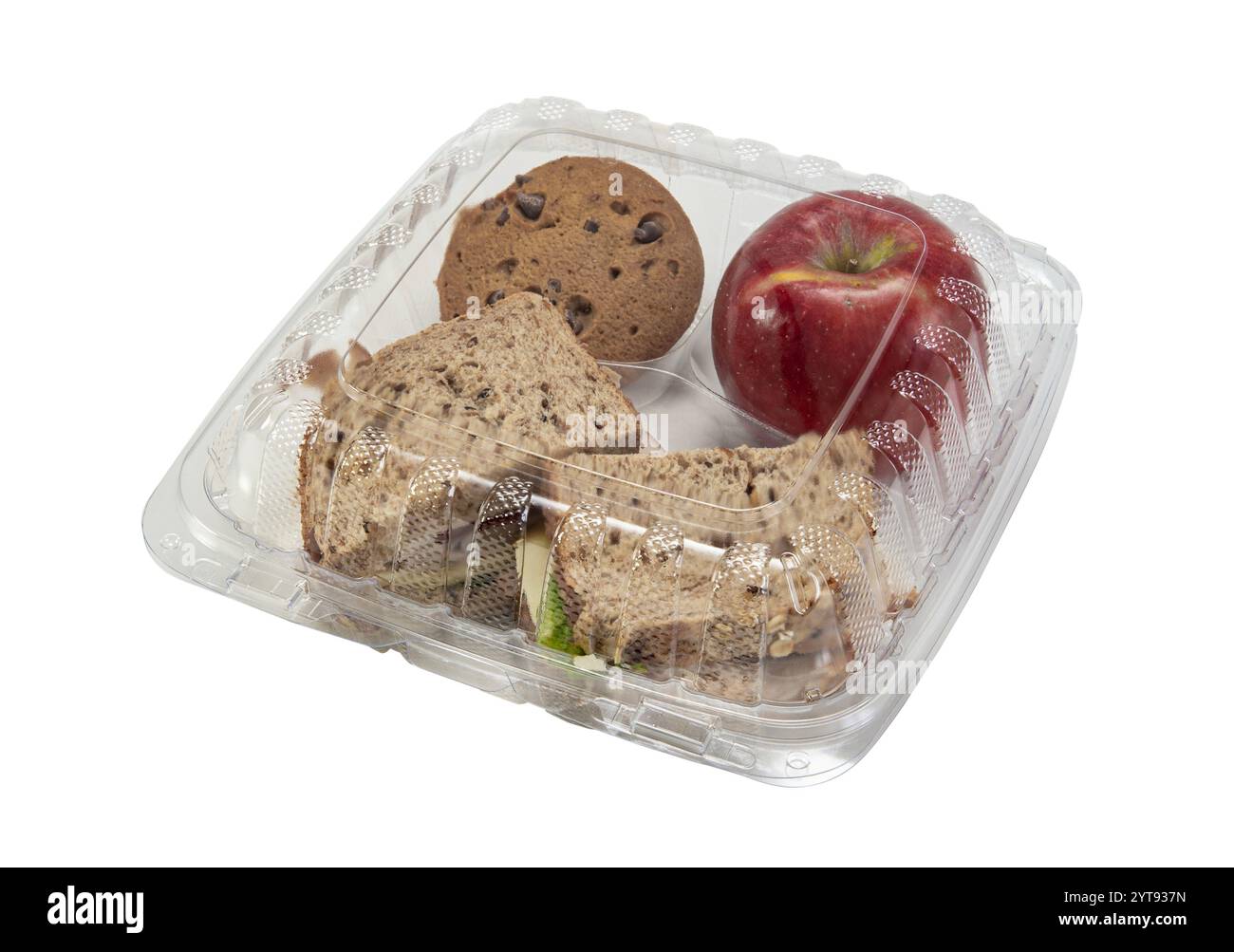 Clear plastic take out container with lunch sandwich, chips Stock Photo ...