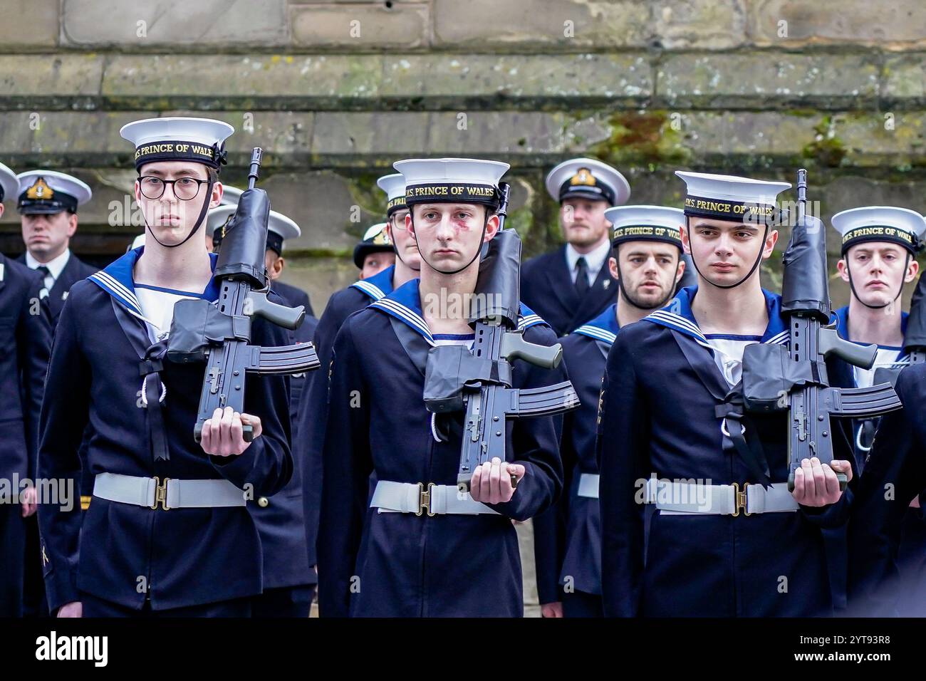 Liverpool, UK. Friday 6th December 2024, HMS Prince Of Wales: The crew ...