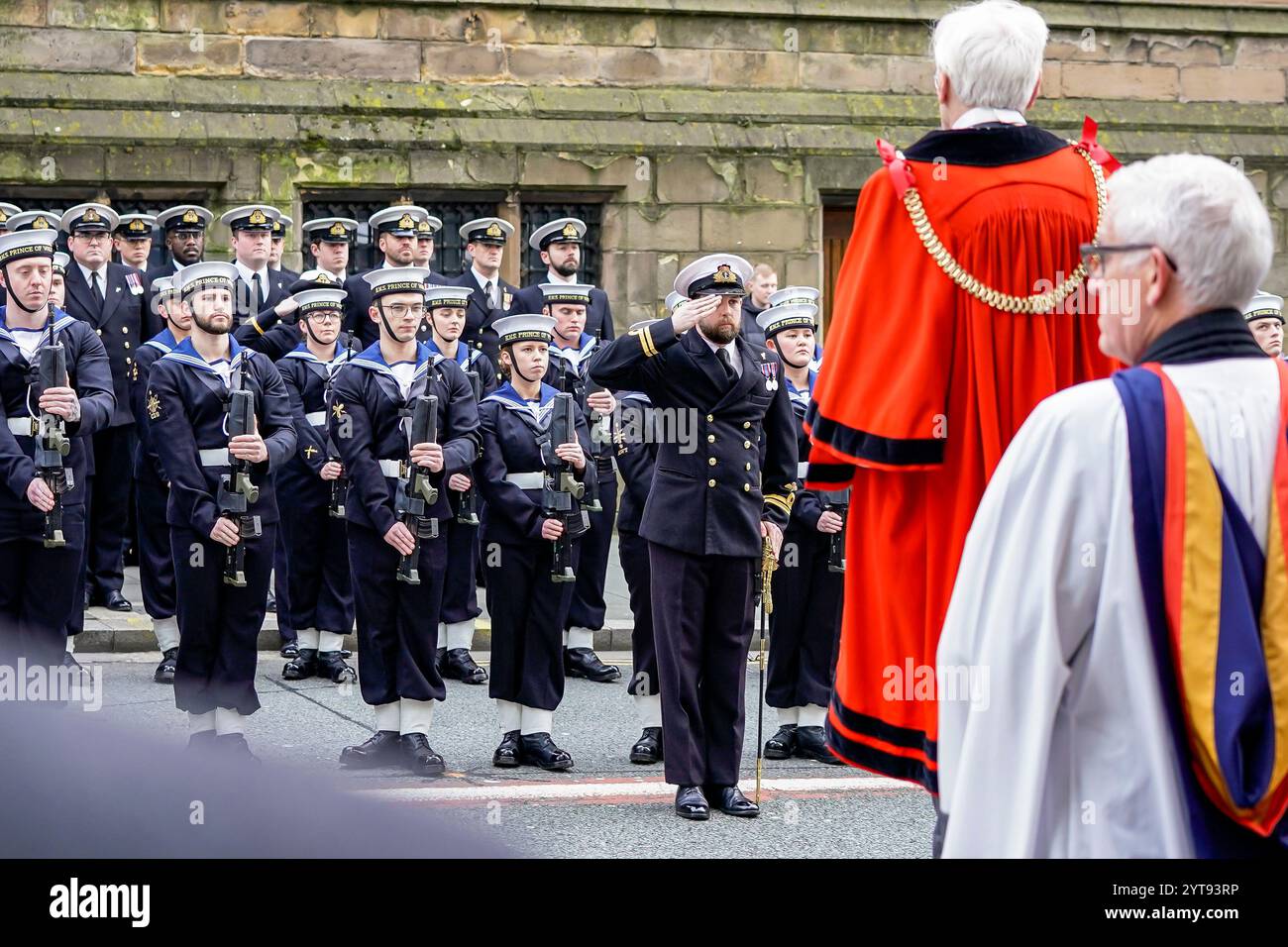 Liverpool, UK. Friday 6th December 2024, HMS Prince Of Wales: The crew ...