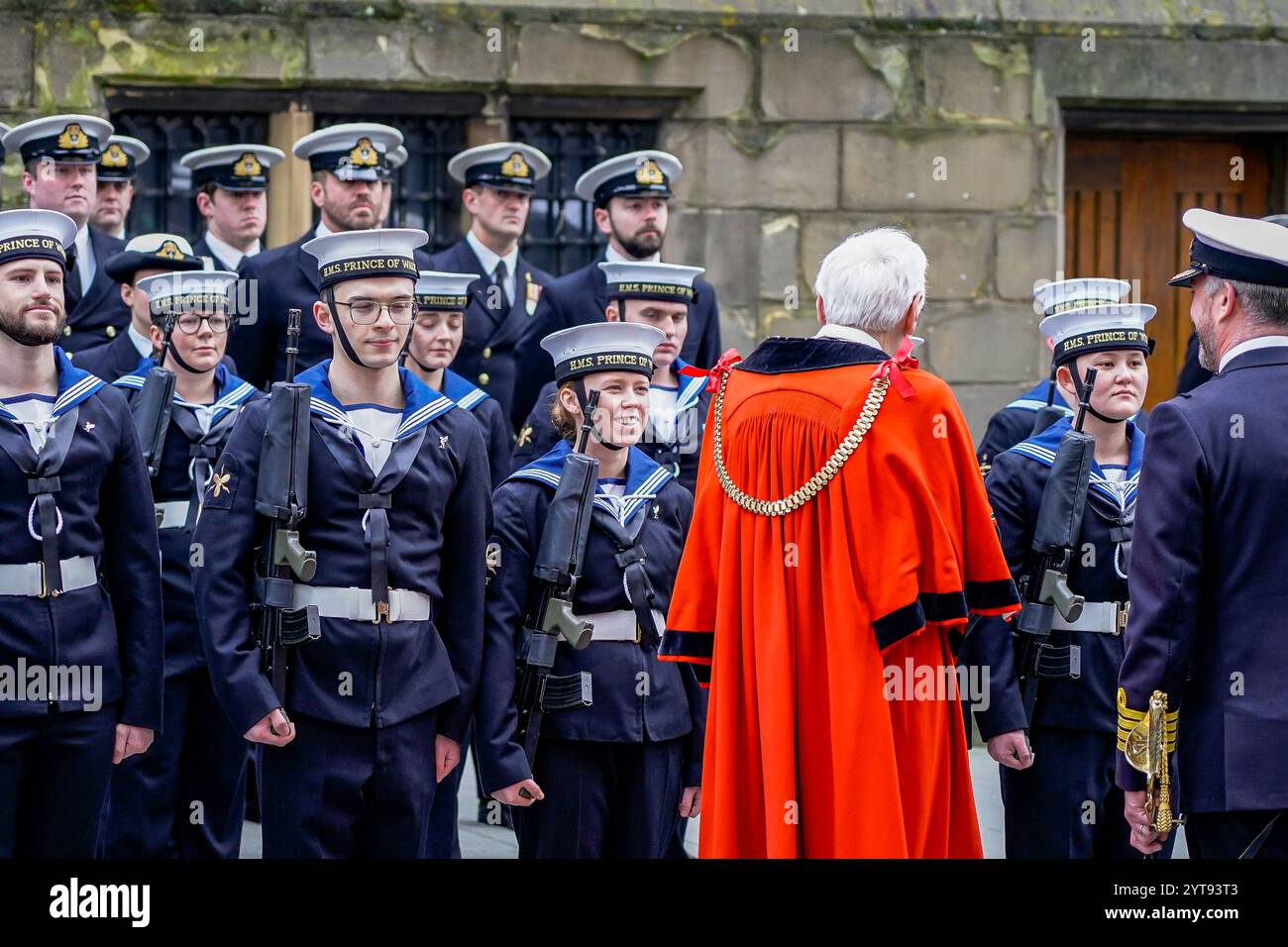 Liverpool, UK. Friday 6th December 2024, HMS Prince Of Wales: The crew ...
