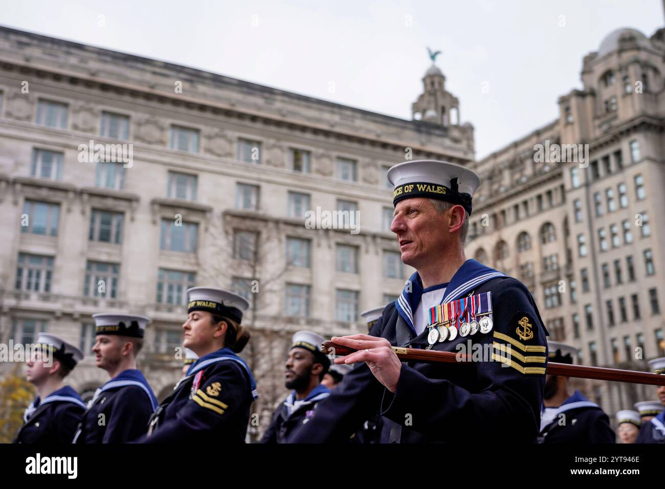Liverpool, UK. Friday 6th December 2024, HMS Prince Of Wales: The crew ...