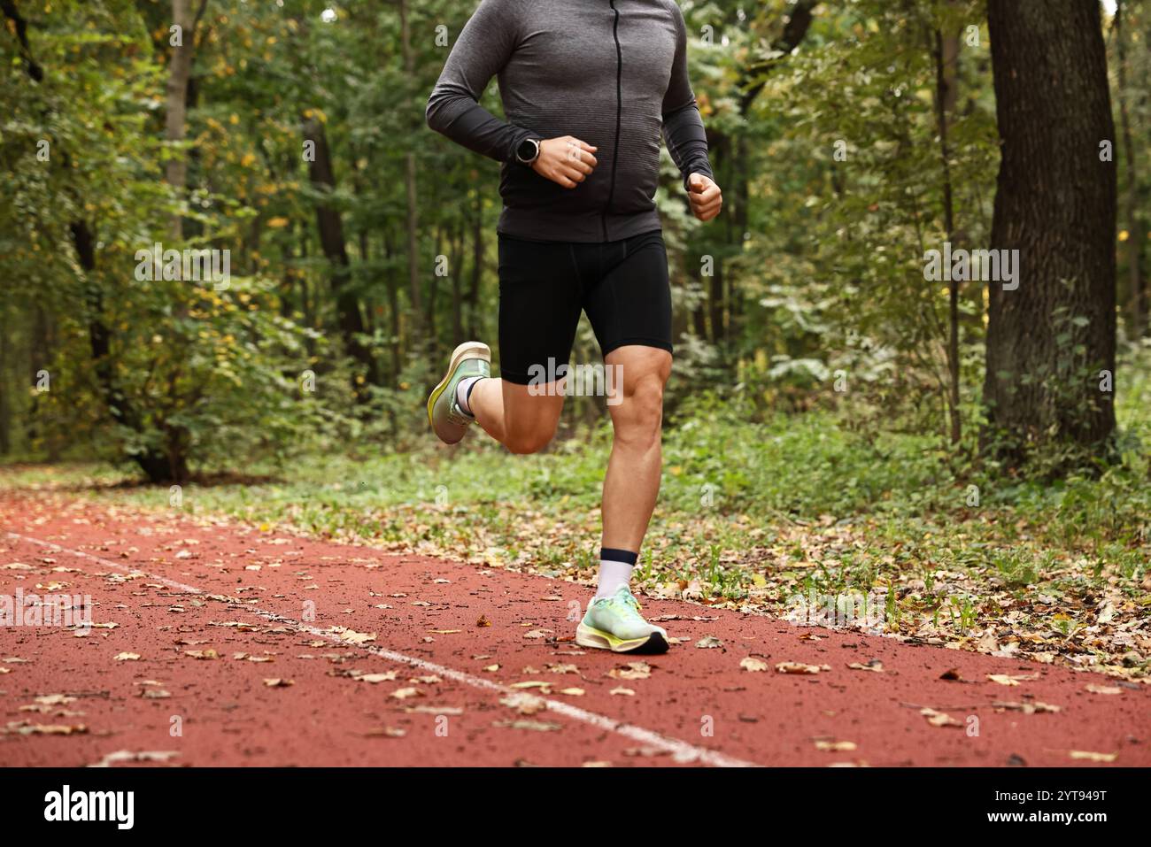 Athletic man running in park, closeup. Healthy lifestyle Stock Photo ...