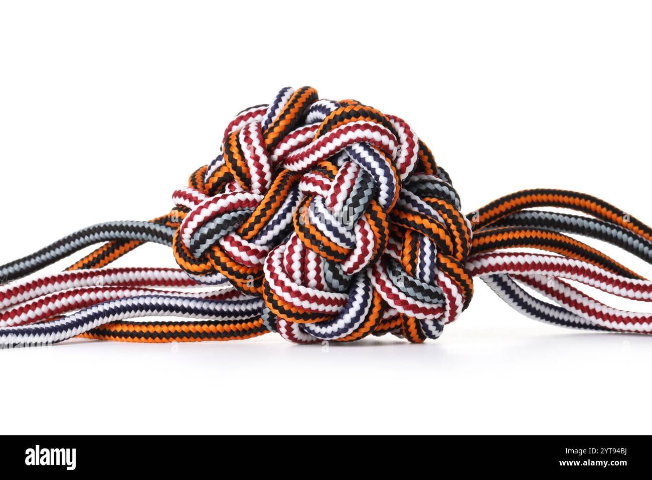 Colorful ropes tied together isolated on white. Unity concept Stock ...