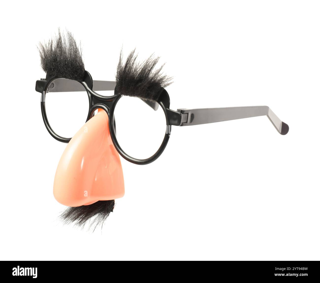 Funny eyeglasses with fake nose, mustache and eyebrows on white ...