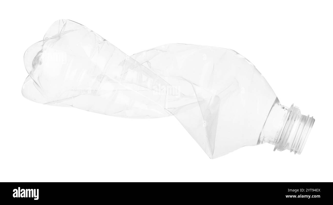 One crumpled plastic bottle isolated on white Stock Photo - Alamy