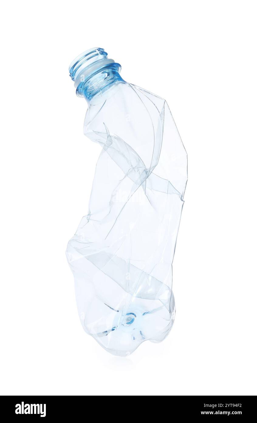 One crumpled plastic bottle isolated on white Stock Photo - Alamy