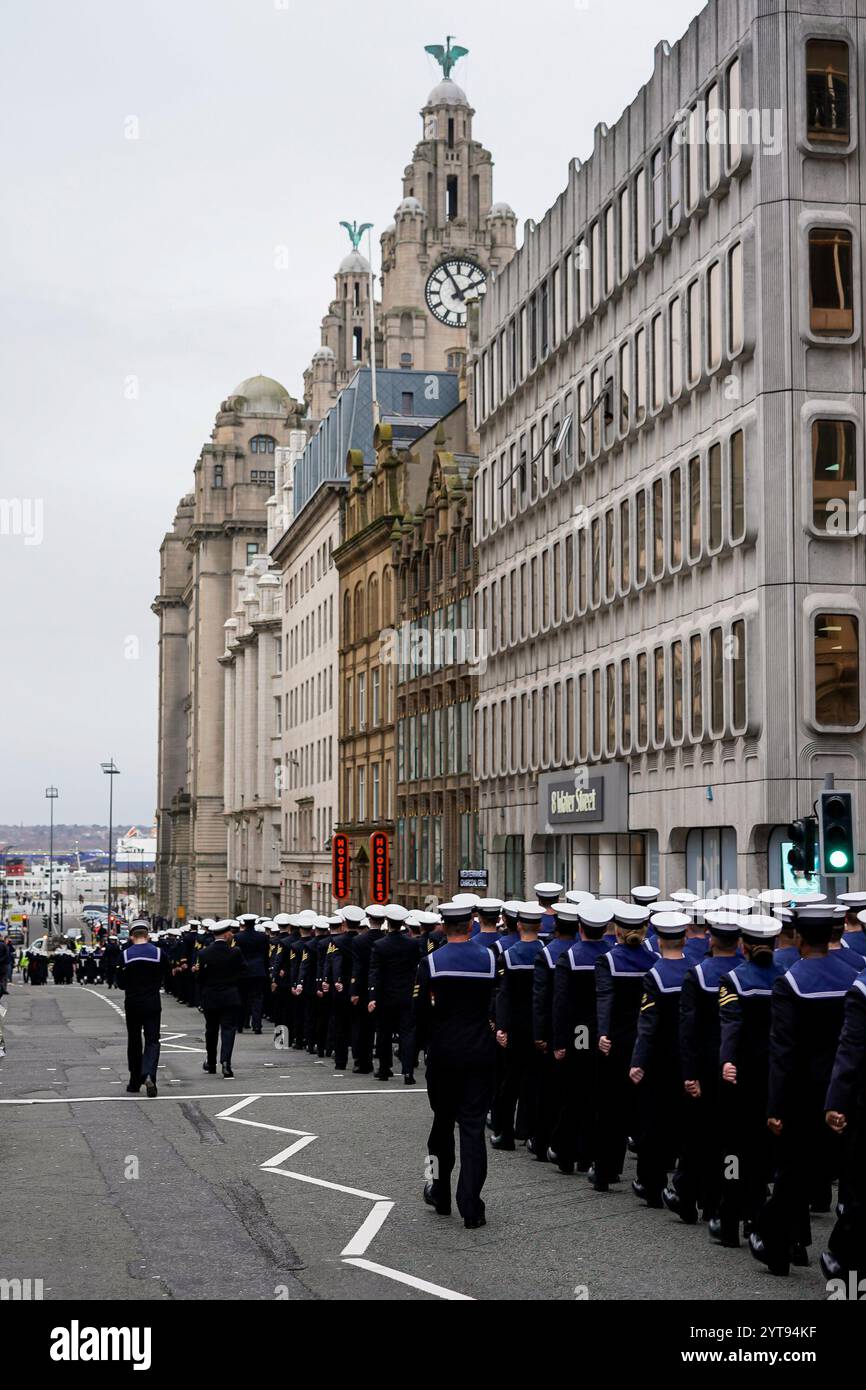 Liverpool, UK. Friday 6th December 2024, HMS Prince Of Wales: The crew ...