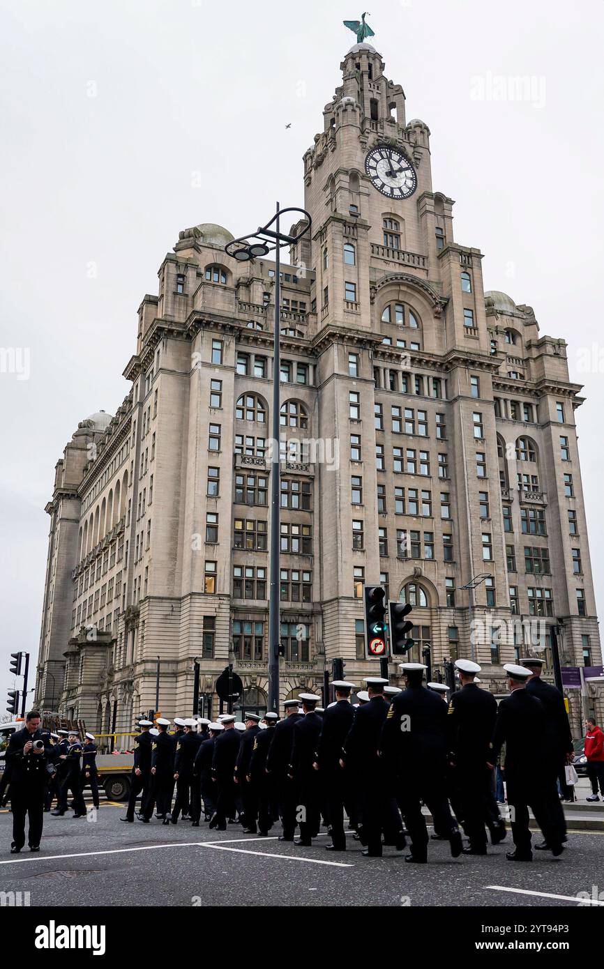 Liverpool, UK. Friday 6th December 2024, HMS Prince Of Wales: The crew ...