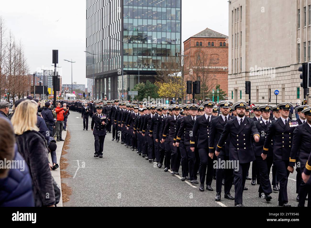 Liverpool, UK. Friday 6th December 2024, HMS Prince Of Wales: The crew ...
