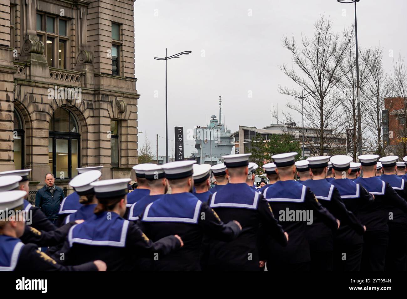 Liverpool, UK. Friday 6th December 2024, HMS Prince Of Wales: The crew ...