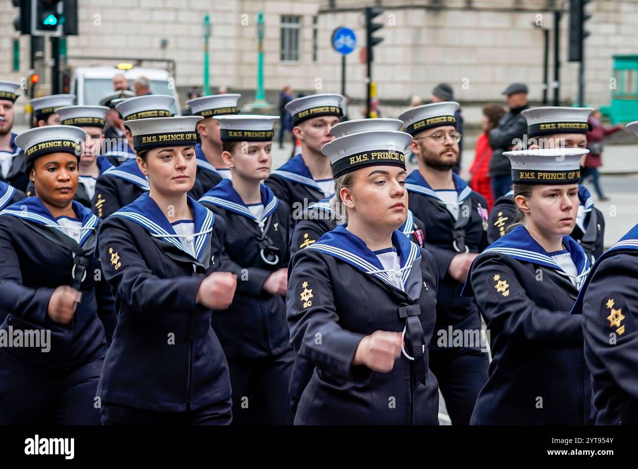 Liverpool, UK. Friday 6th December 2024, HMS Prince Of Wales: The crew ...