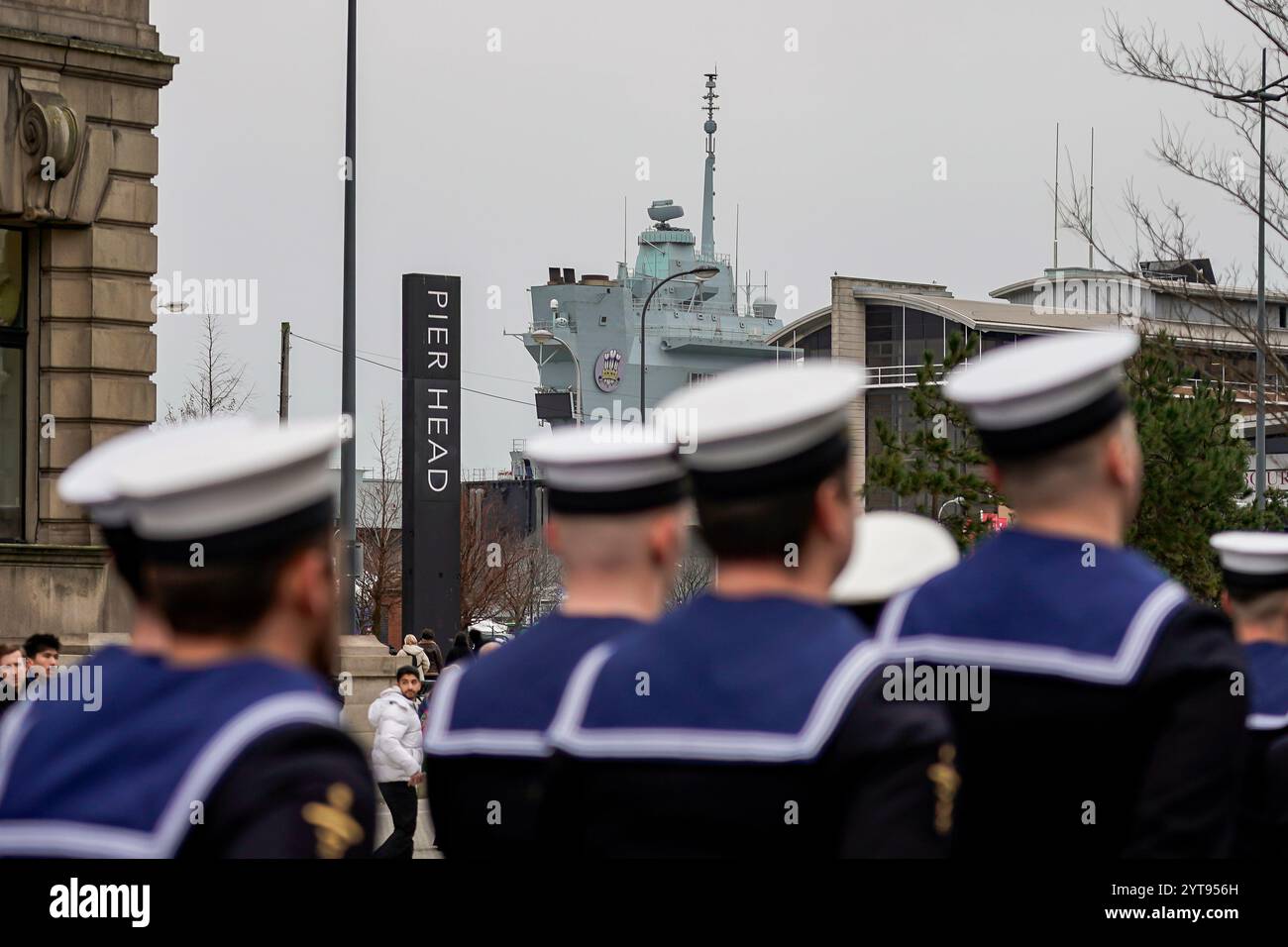 Liverpool, UK. Friday 6th December 2024, HMS Prince Of Wales: The crew ...