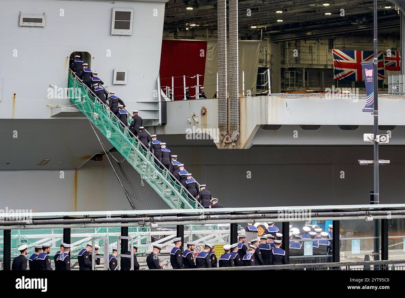 Liverpool, UK. Friday 6th December 2024, HMS Prince Of Wales: The crew ...