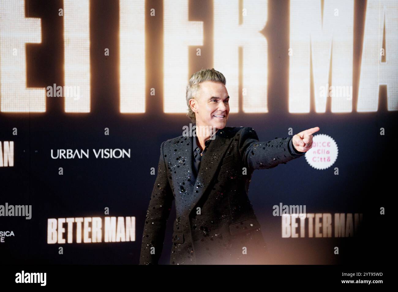 ROME, ITALY - Robbie Williams and Michael Gracey attend the premiere of ...