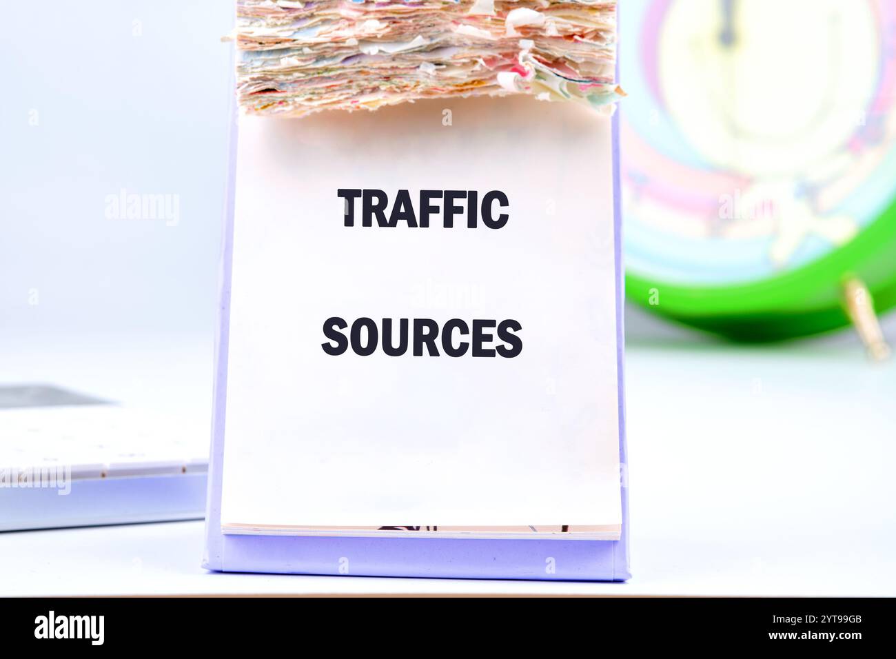 Business concept. Text TRAFFIC SOURCES close-up, front view on a ...