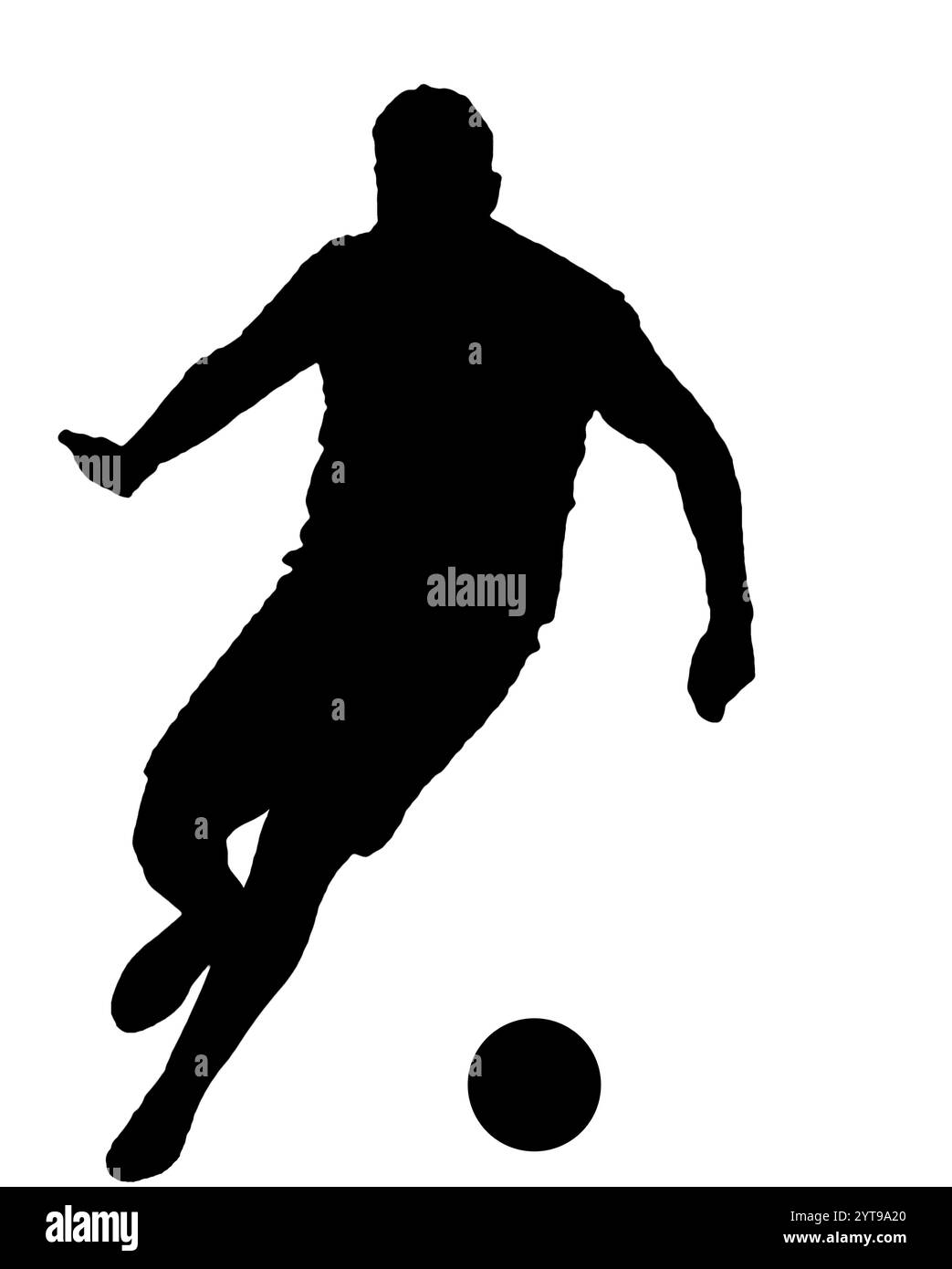 Soccer player silhouette cut out on white while shooting a soccer ball ...