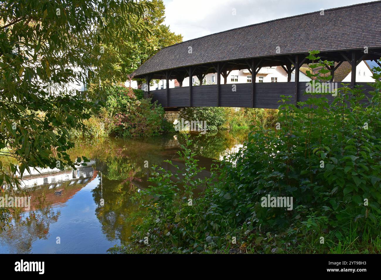 Pedestrian bridge over the White Rain, Bad Kötzting, Upper Palatinate ...