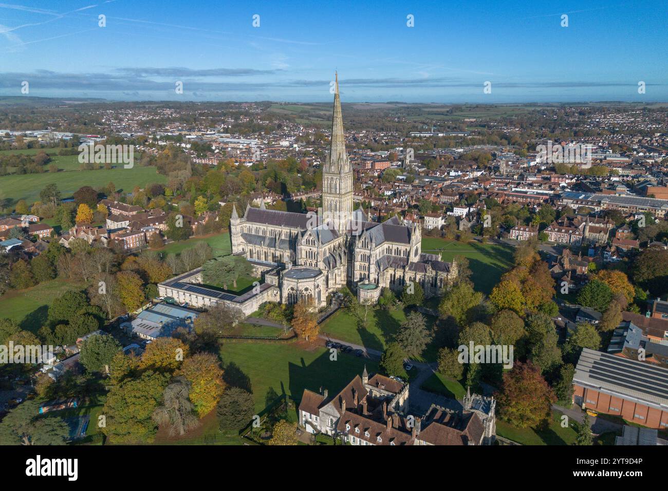 Aerial view of Salisbury Cathedral, formally the Cathedral Church of ...