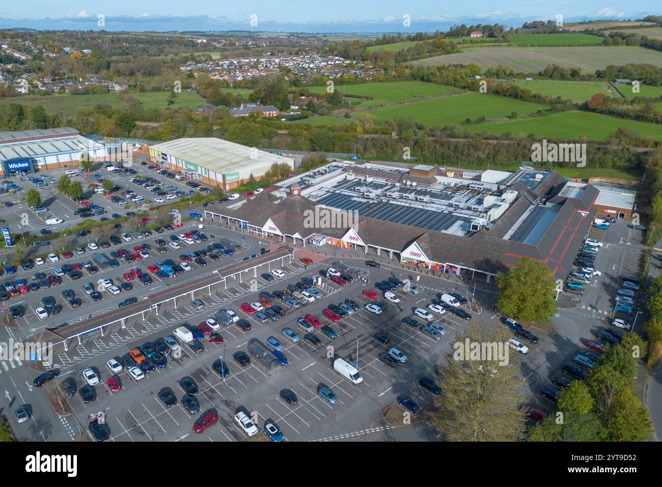 Aerial view of Tesco supermarket, Bourne Retail Park, Salisbury (SP1 ...