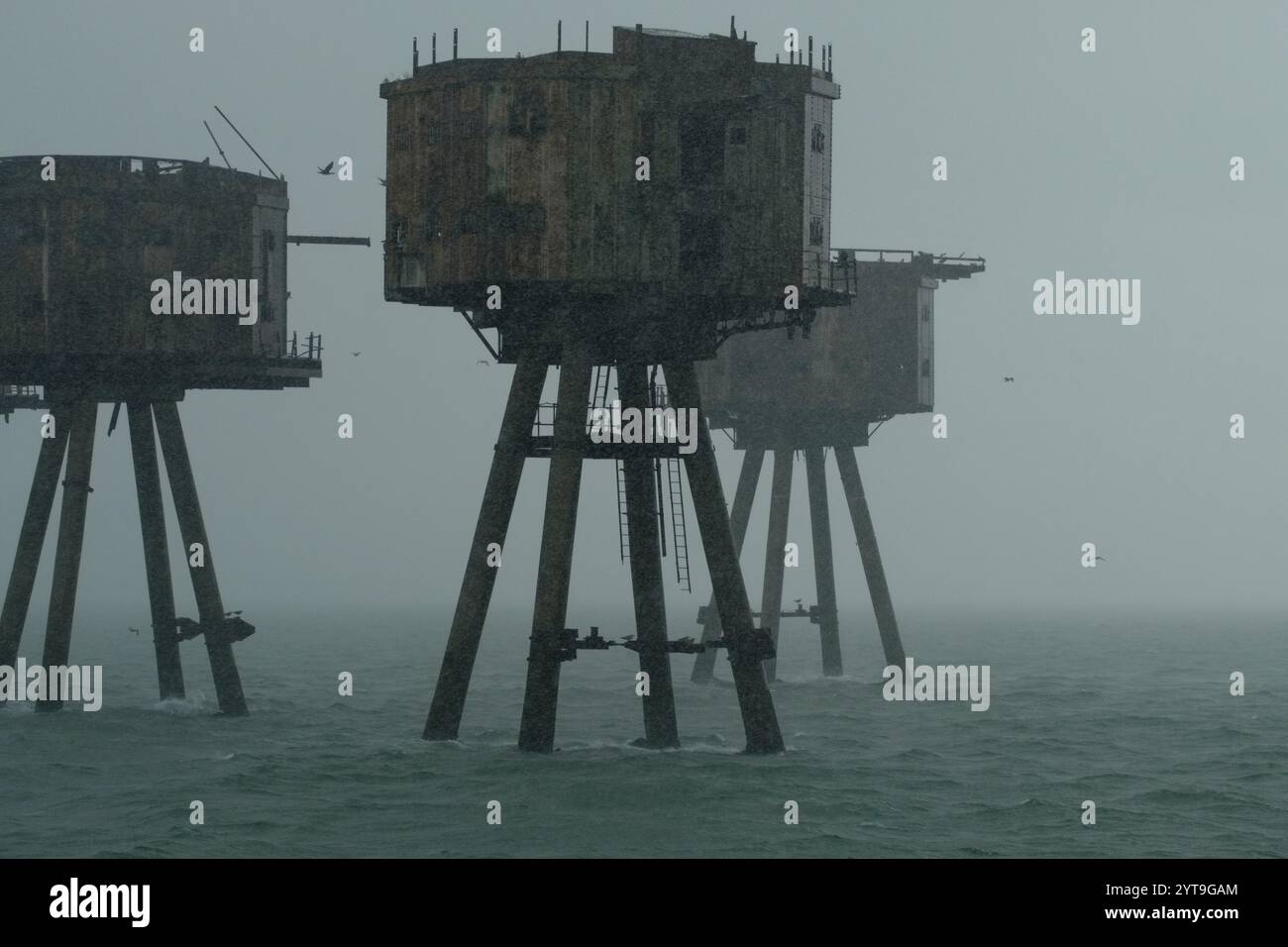 Shivering Sands sea forts shot heavy rain, designed by Guy Maunsell to ...
