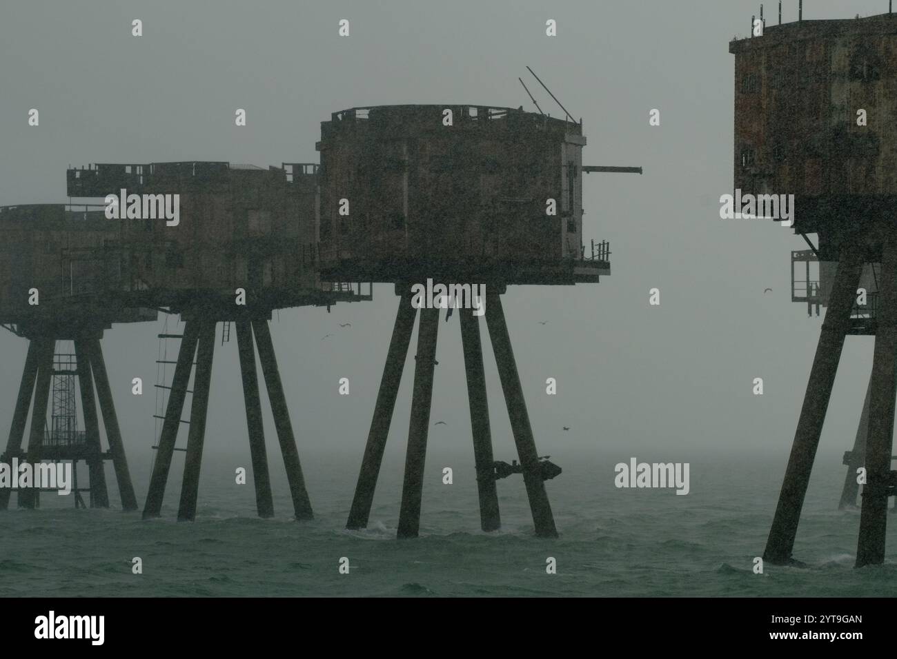 Shivering Sands sea forts shot heavy rain, designed by Guy Maunsell to ...
