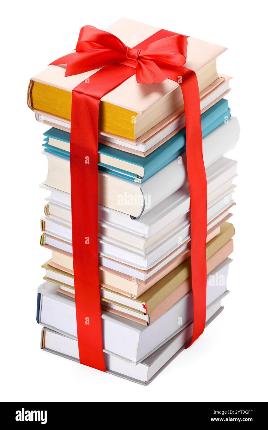 Stack books ribbon isolated Cut Out Stock Images & Pictures - Alamy