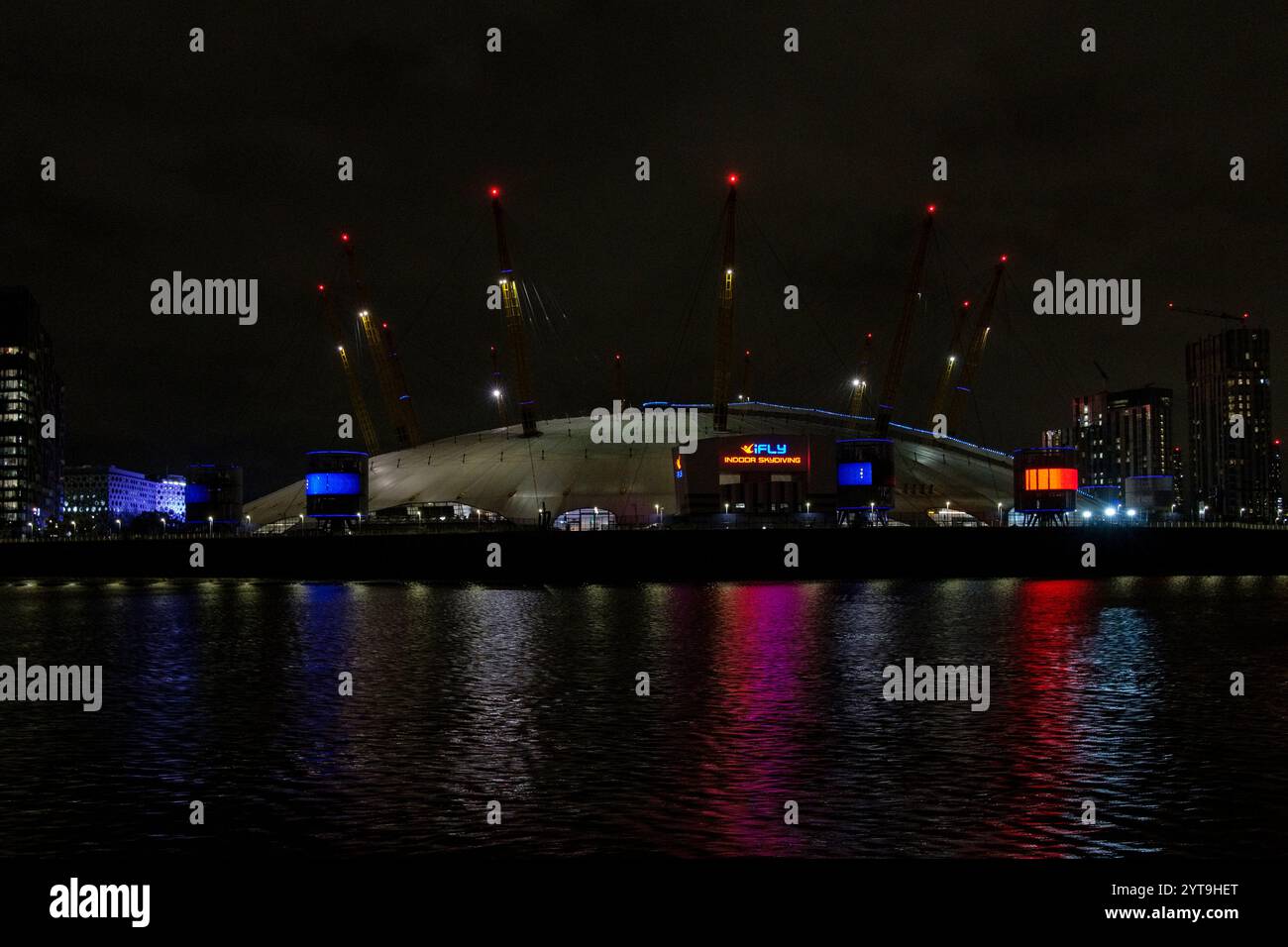 The O2 arena (formerly Millennium Dome) viewed from the River Thames at ...