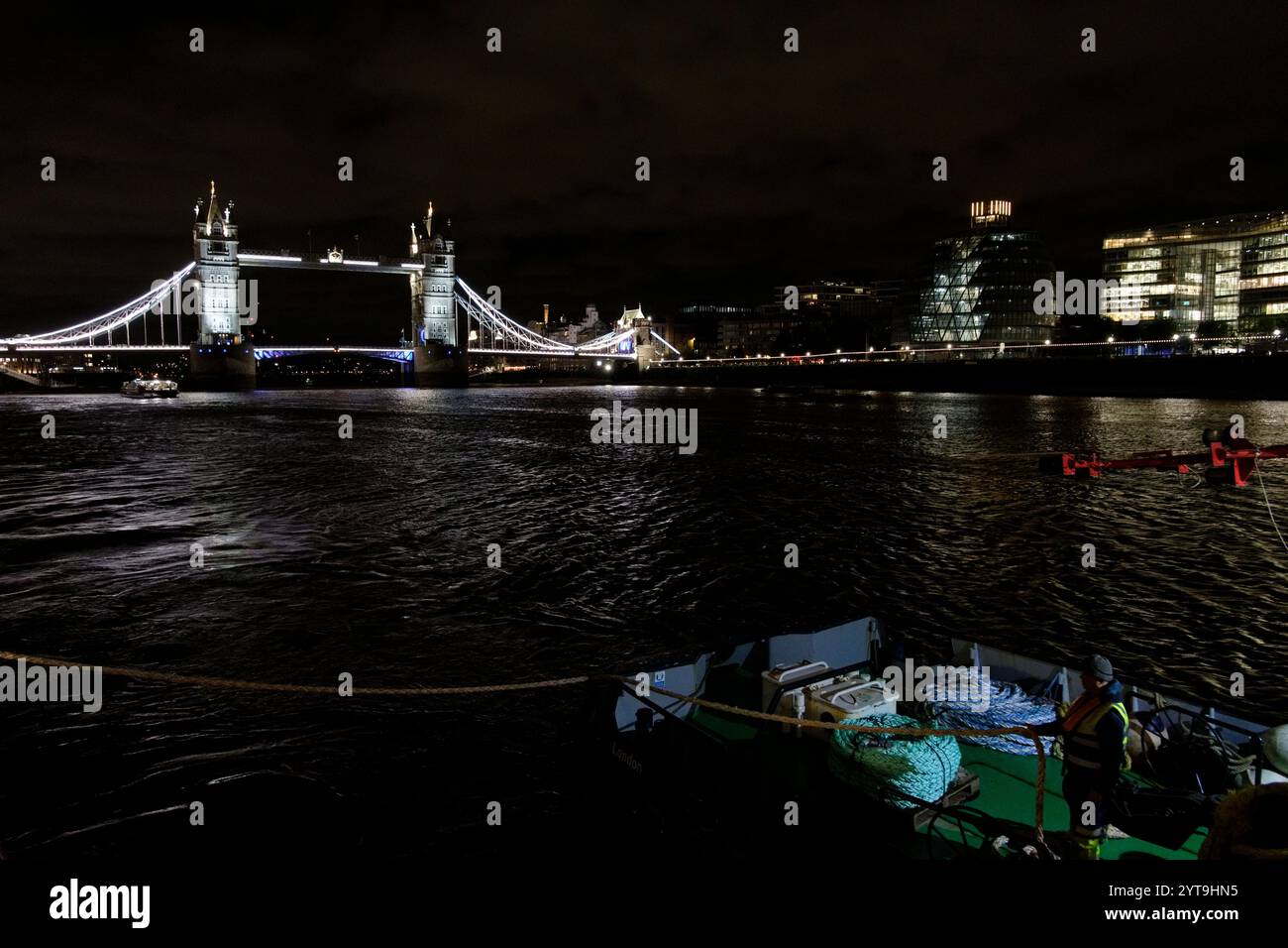 Tower Bridge, London at night from Tower Pier - 30th September 2024 ...
