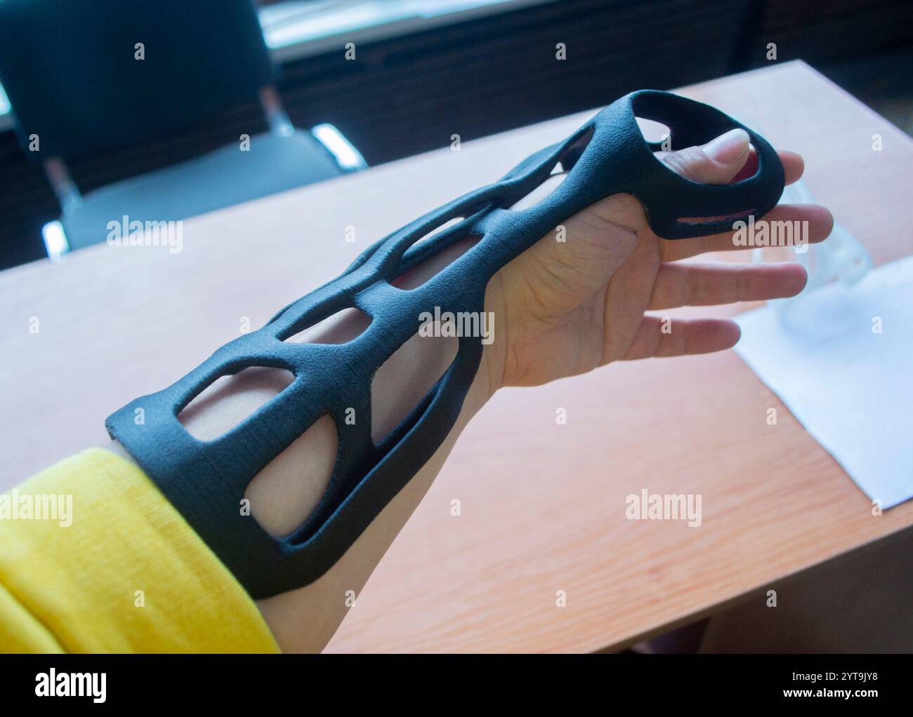 Hand splint corset prosthesis printed on 3D printer from molten black ...