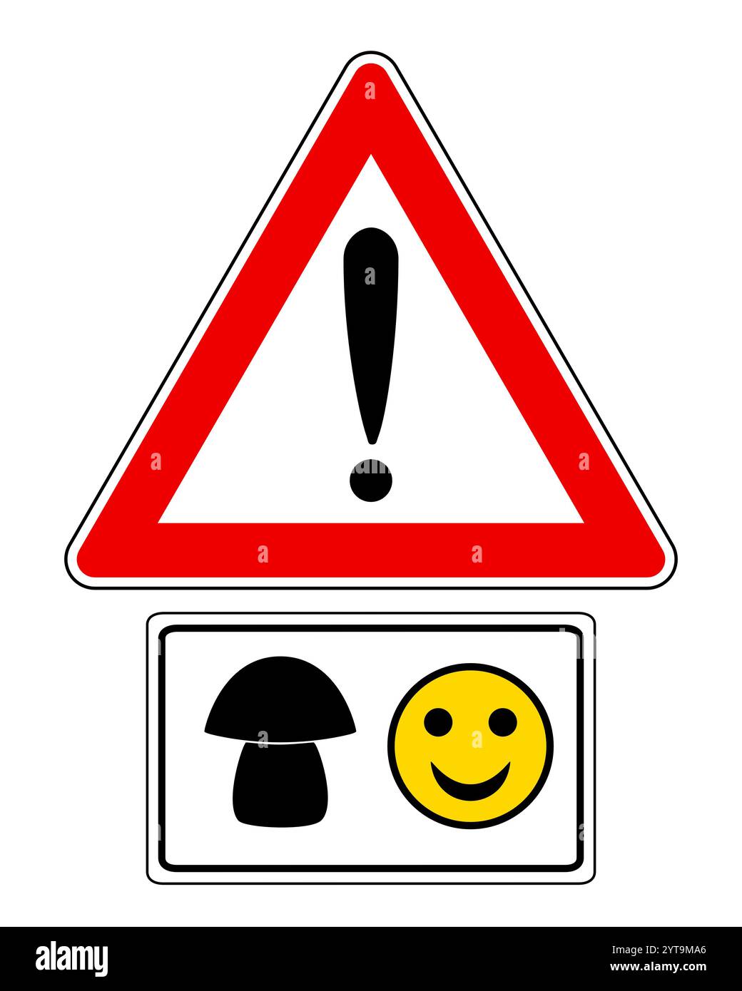 Warning sign with smiley and mushroom Stock Photo - Alamy