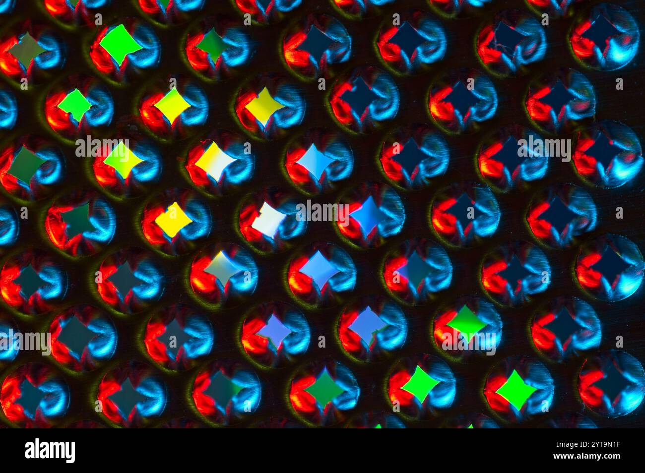 Colored lights shining through punctures in steel plate Stock Photo - Alamy