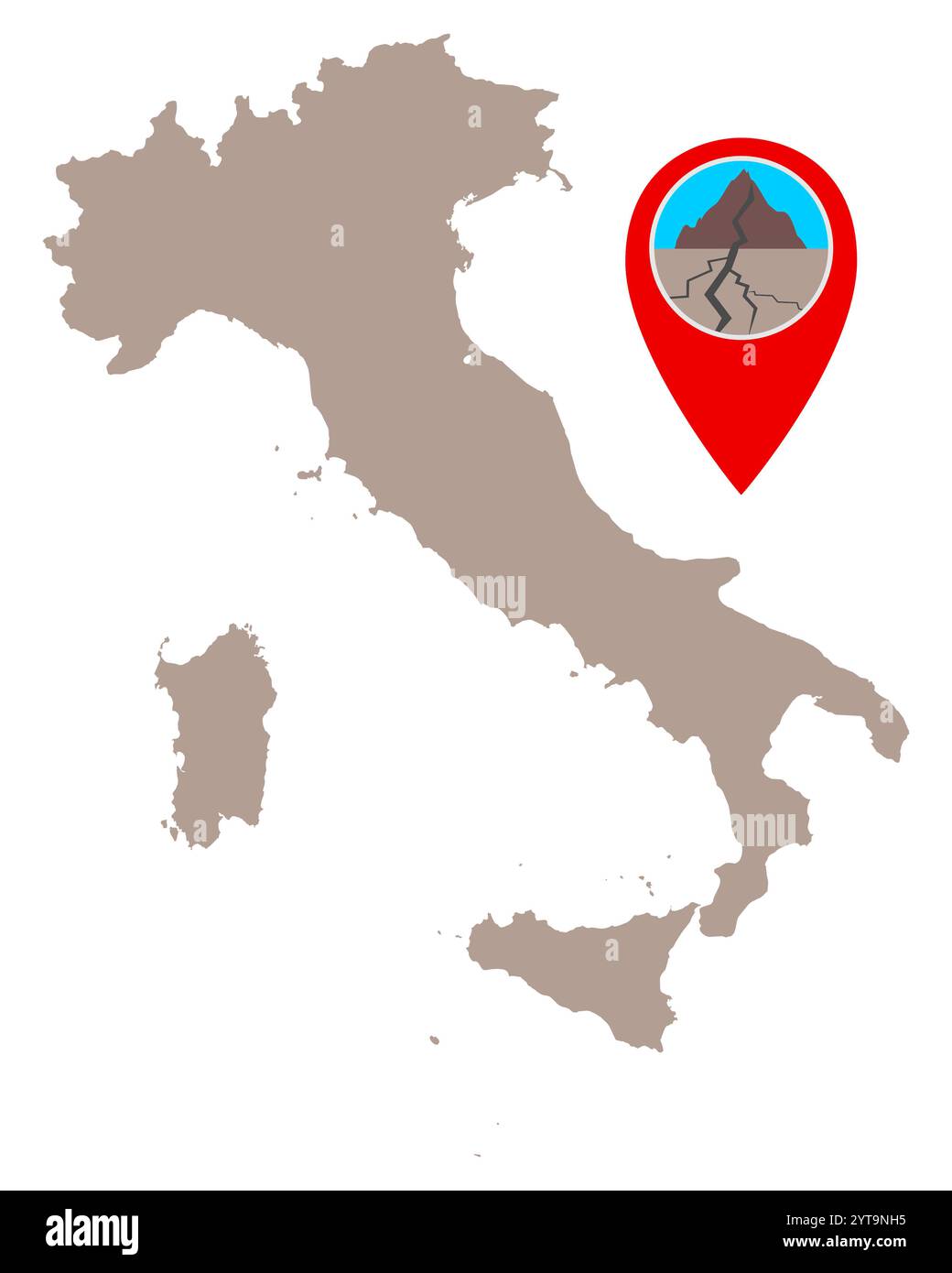 Map of italy and pin with earthquake symbol hi-res stock photography ...