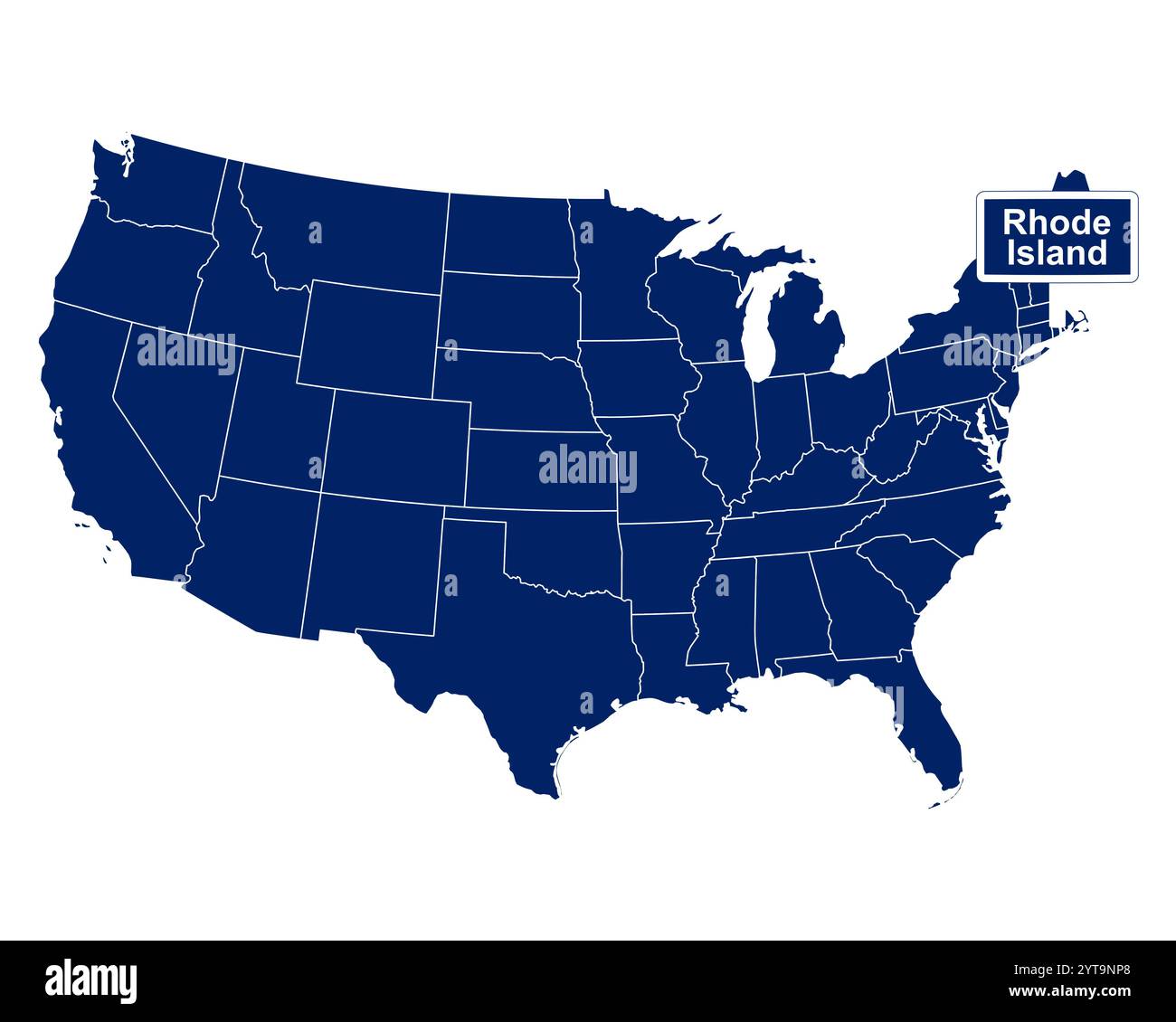 The state of Rhode Island with road sign Stock Photo - Alamy