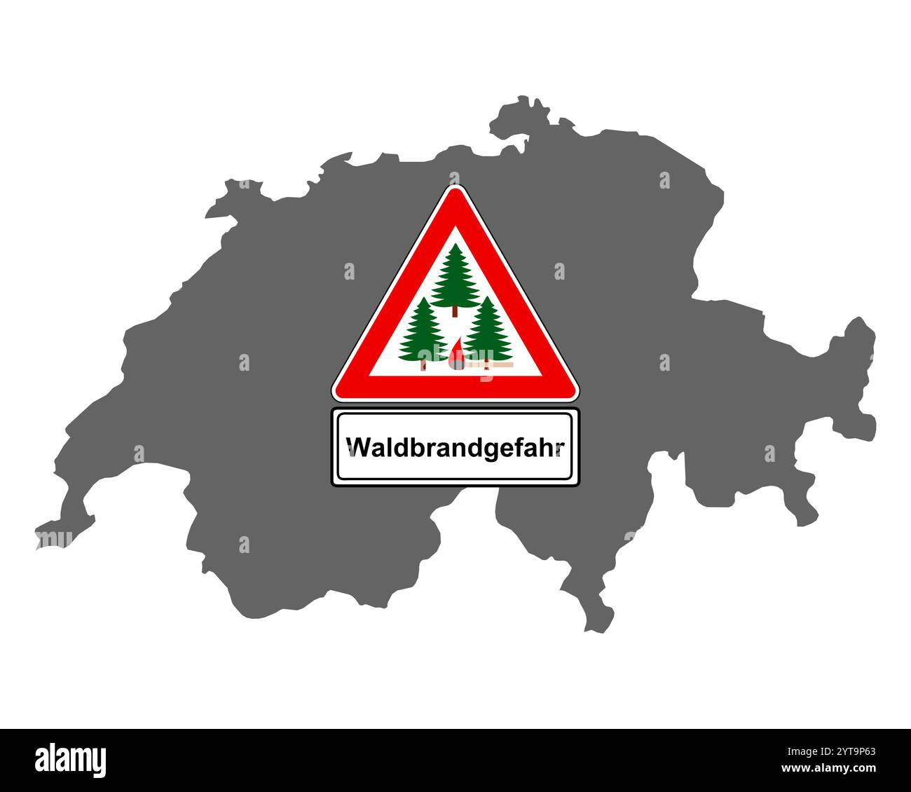 Map of Switzerland with forest fire danger warning sign Stock Photo - Alamy