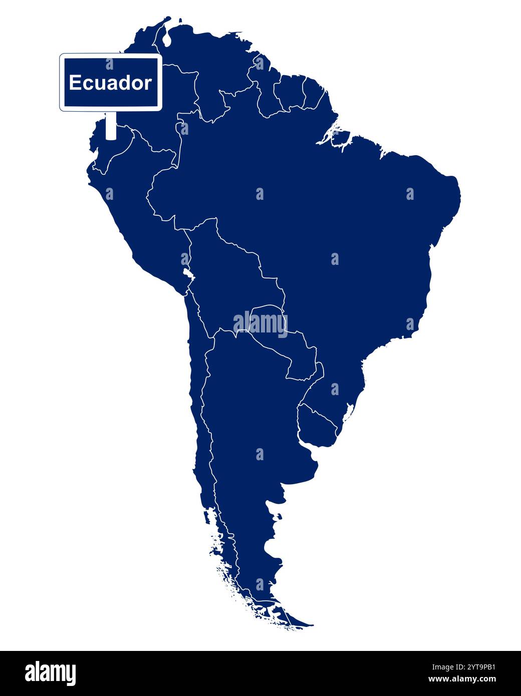 Ecuador with map of South America and road sign Stock Photo - Alamy