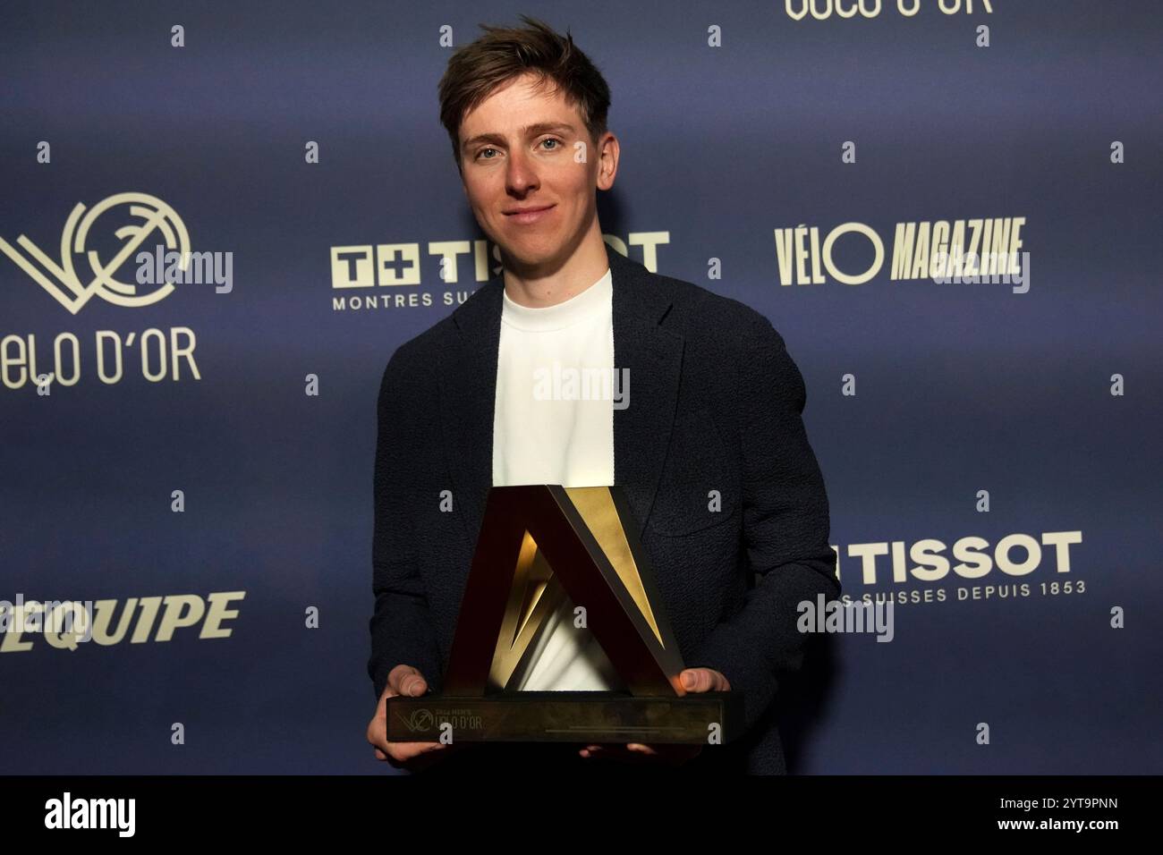Slovenia's Tadej Pogacar poses as he receives the Velo d'Or award ...