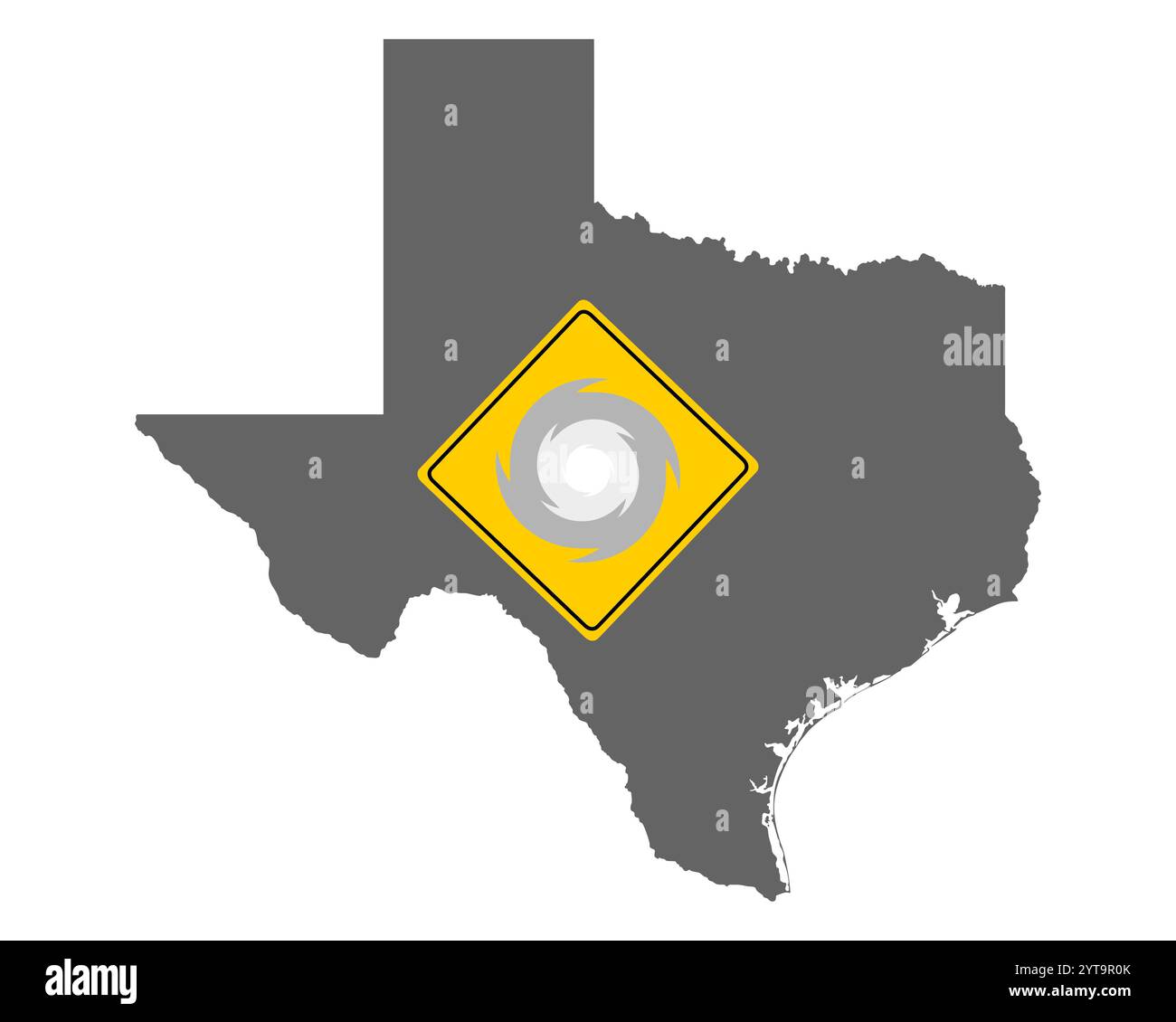 Map of Texas with traffic sign storm warning Stock Photo - Alamy