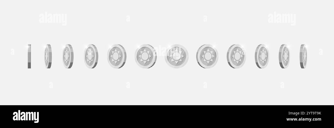 Silver coin spinning in varied directions for video game animation ...