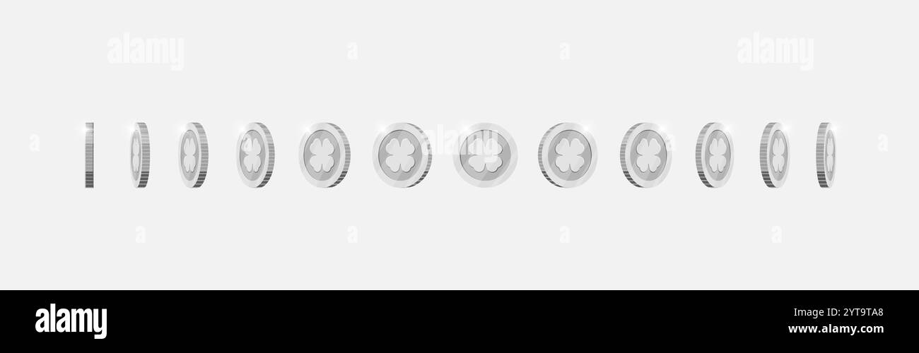 Silver coin animation with spinning four leaf lucky clover design for ...