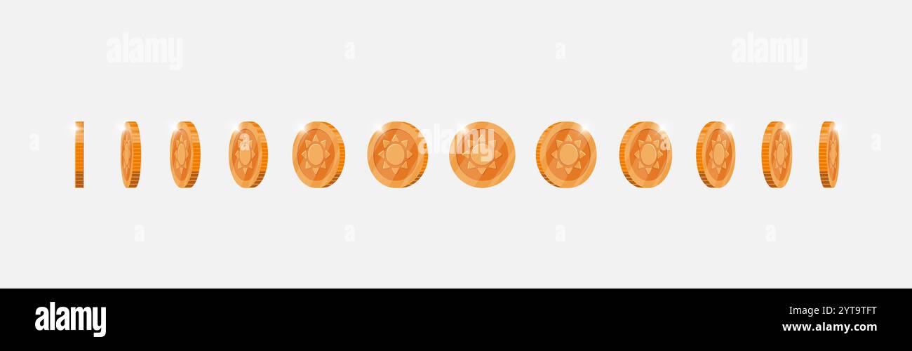 Rotating bronze coin animation for gaming apps. Metal token featuring ...