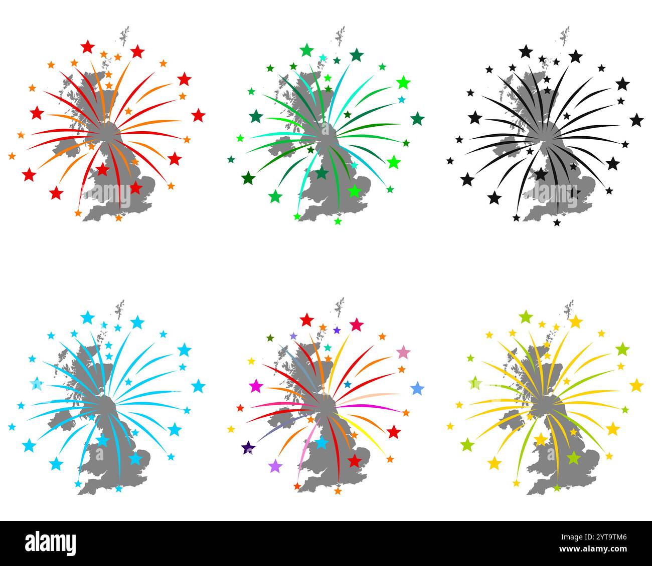 Map of Great Britain with fireworks Stock Photo - Alamy