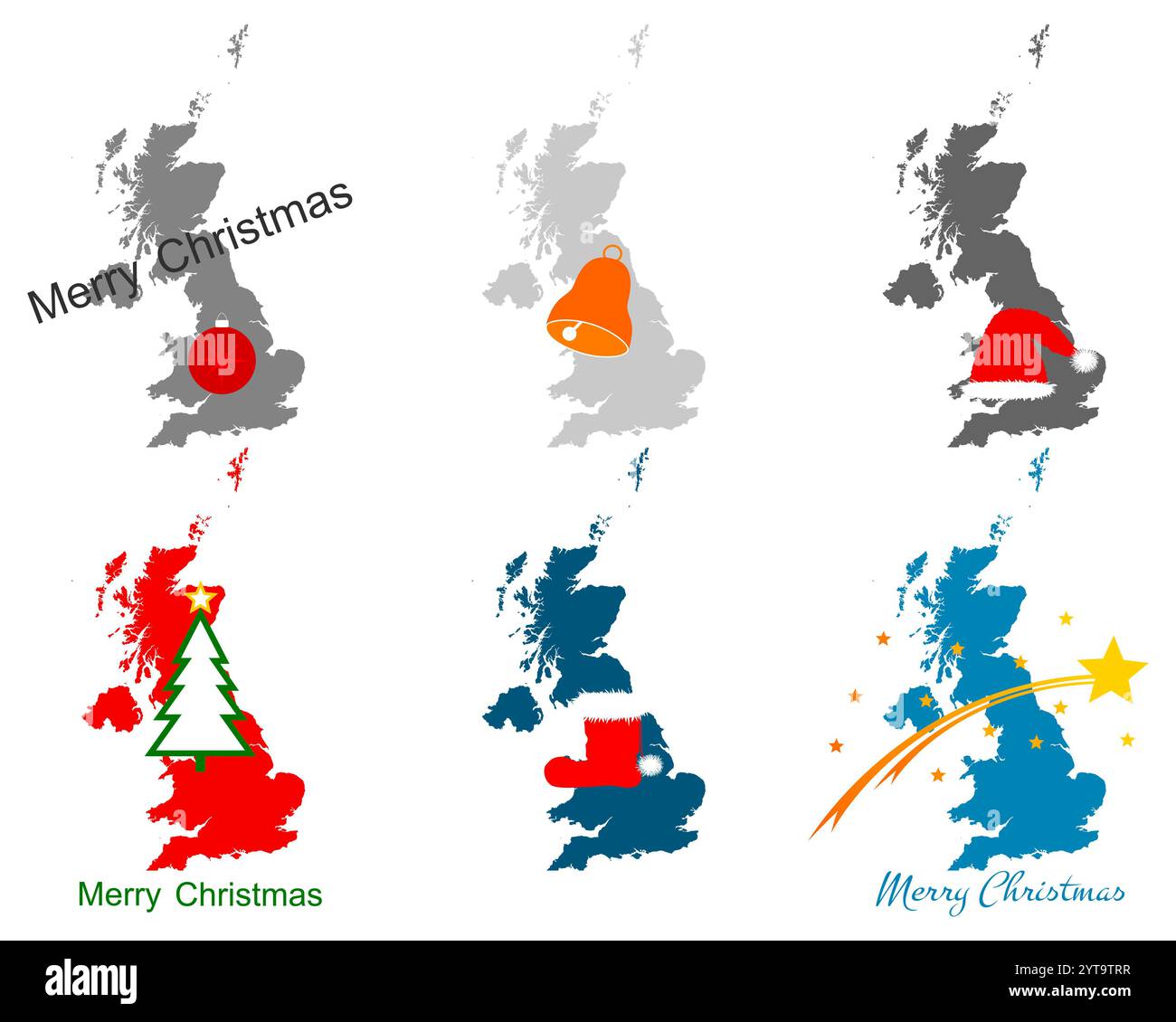 Maps of Great Britain with Christmas symbols Stock Photo - Alamy