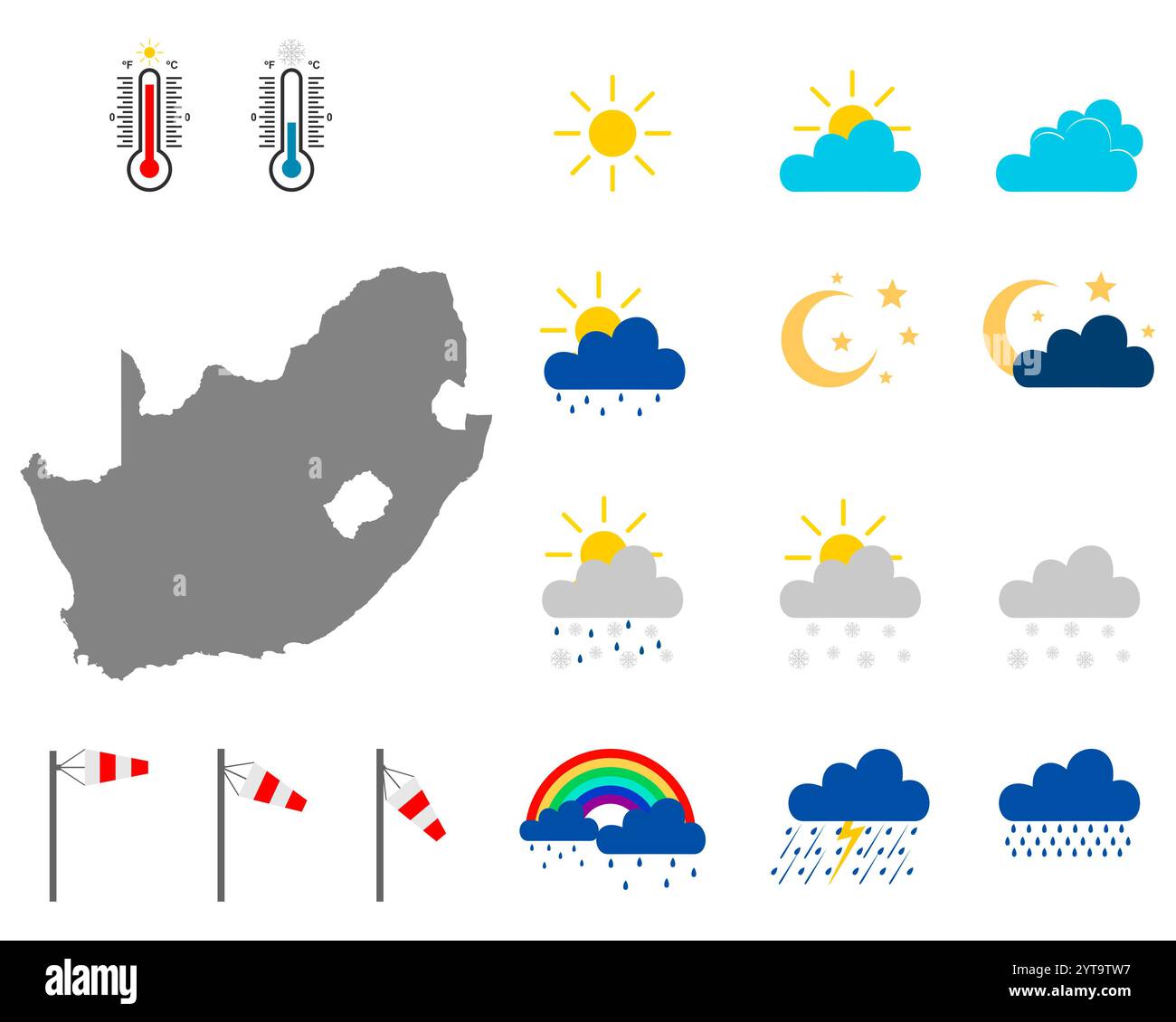 Map of South Africa with weather symbols Stock Photo - Alamy